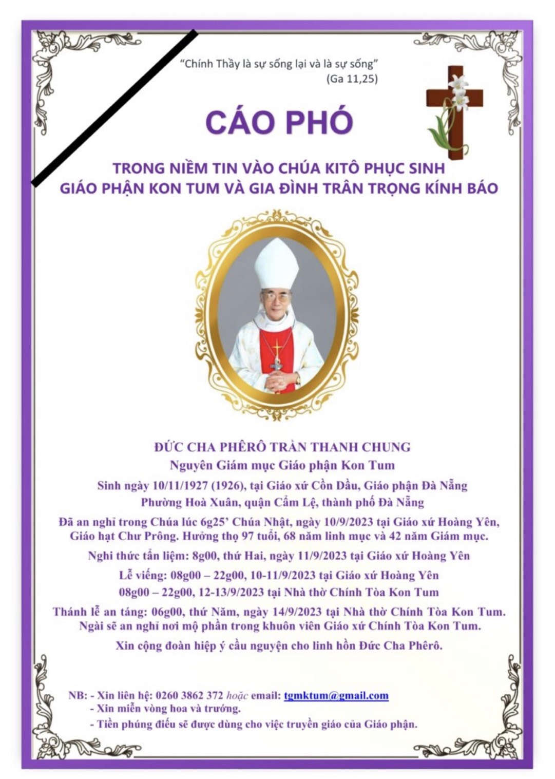CÁO PHÓ ĐỨC CHA PHÊRÔ TRẦN THANH CHUNG