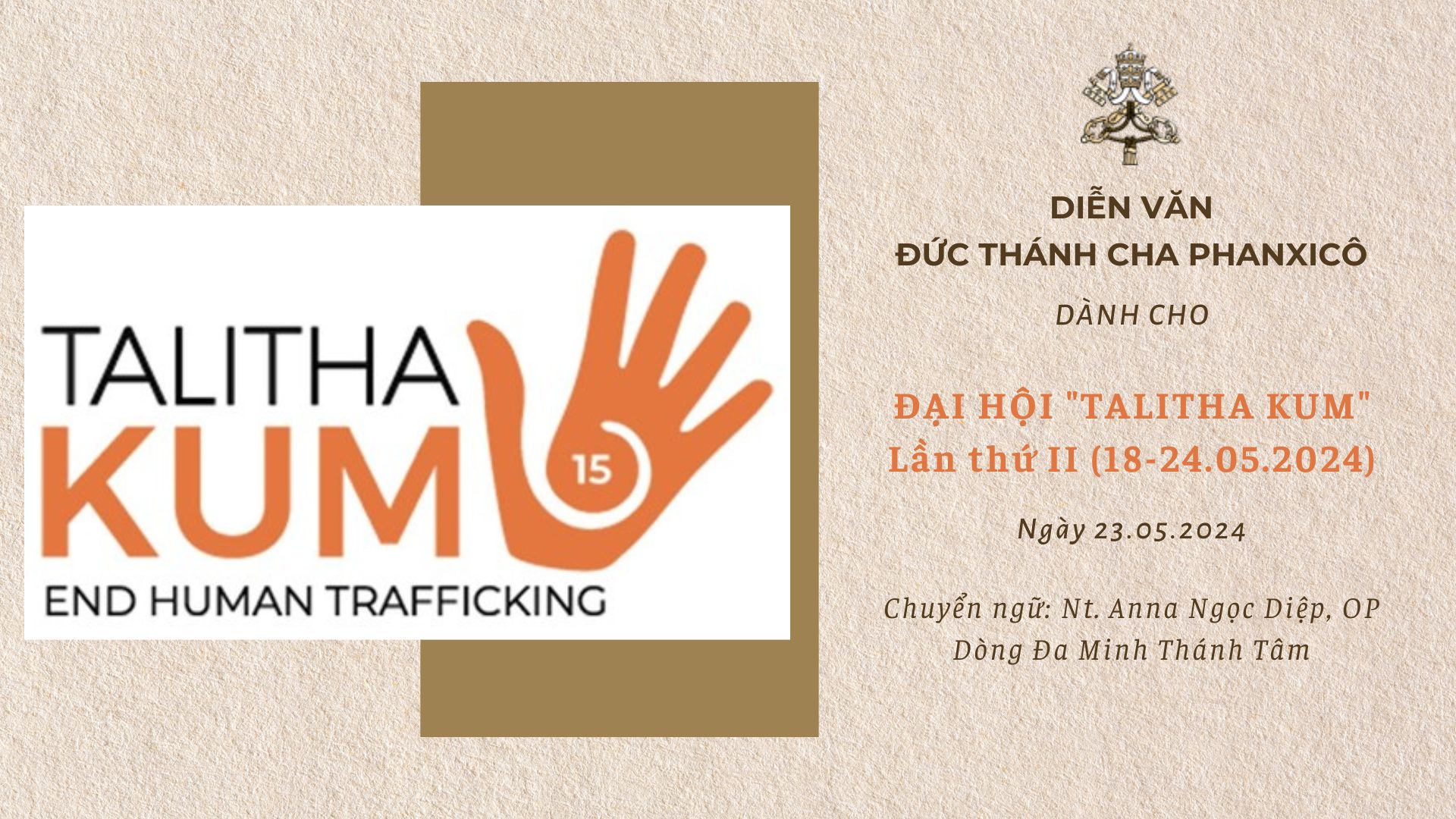 DIỄN VĂN ĐỨC THÁNH CHA GỬI ĐẠI HỘI MẠNG LƯỚI "TALITHA KUM" QUỐC TẾ NĂM 2024